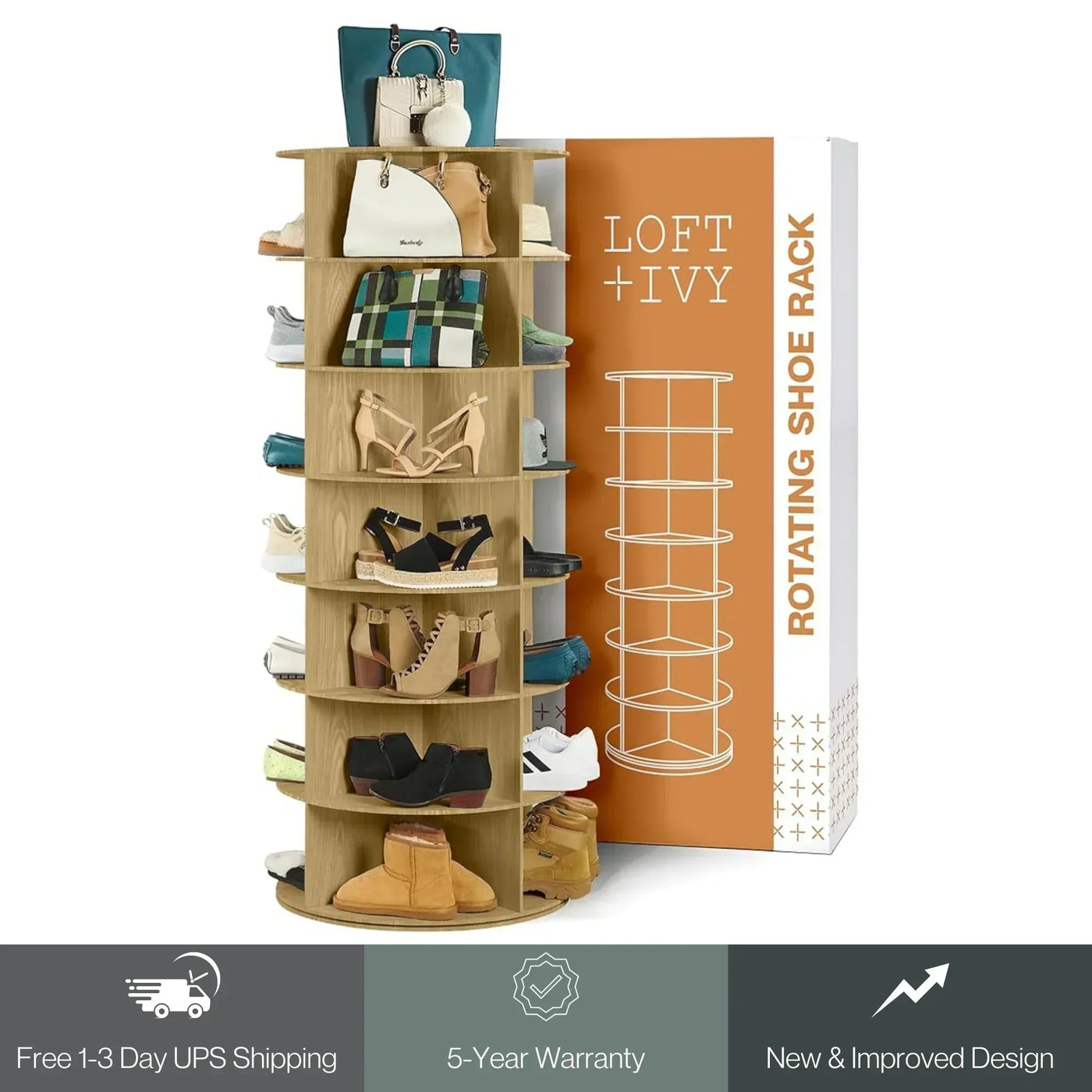 SoleSavvy™ 360° Rotating Shoe Rack – 7-Tier Revolving Shoe Organizer C